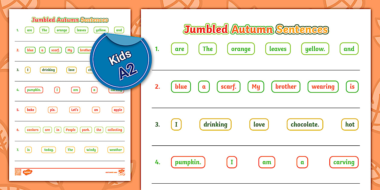 ESL Autumn Jumbled Sentences Worksheet | Twinkl - Twinkl