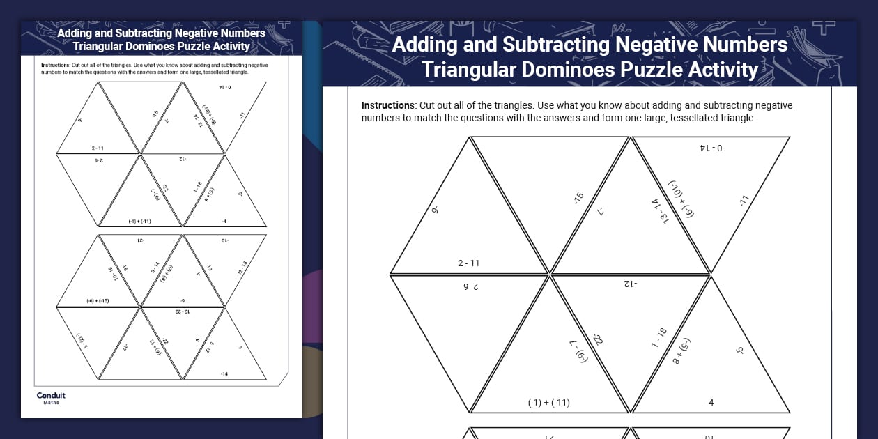 Adding and Subtracting Negative Numbers Puzzle Activity