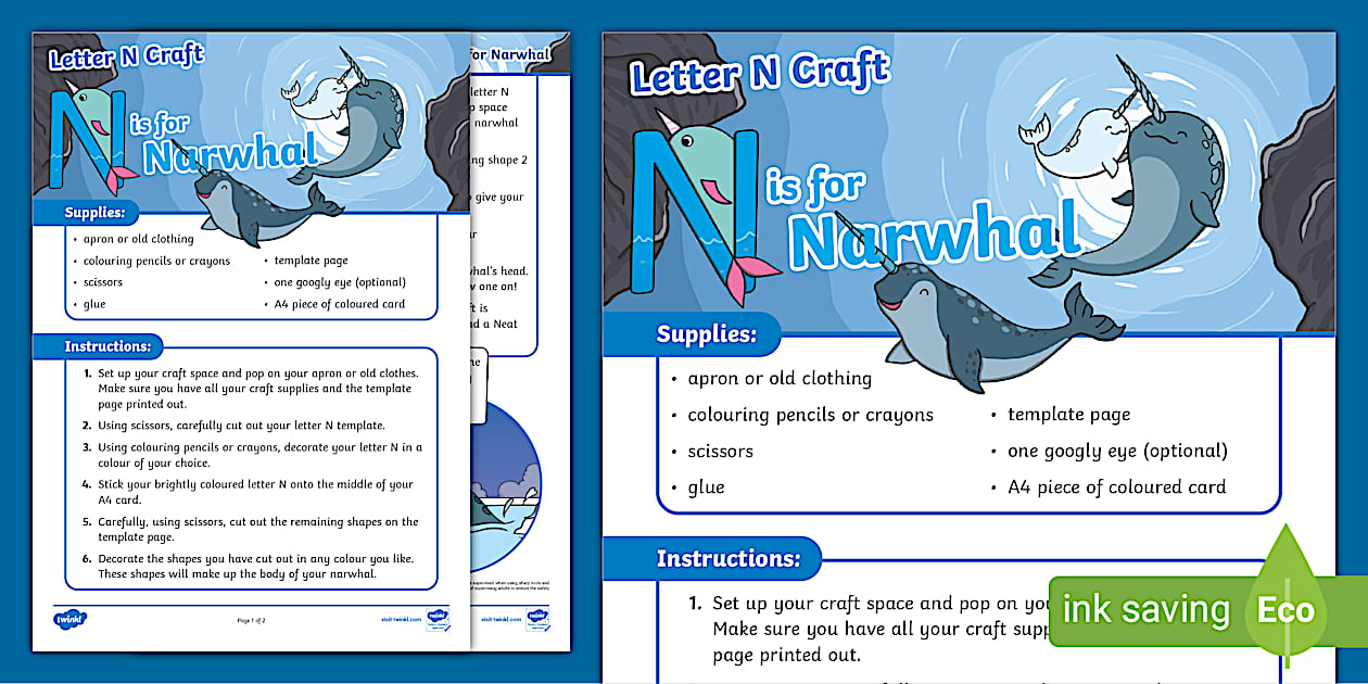 Letter N Craft - N is for Narwhal (teacher made) - Twinkl