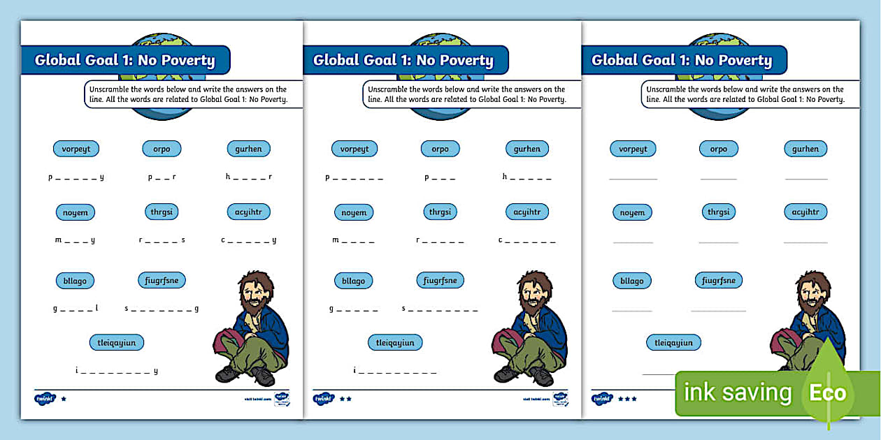 All About Global Goals: No Poverty Word Unscramble Activity