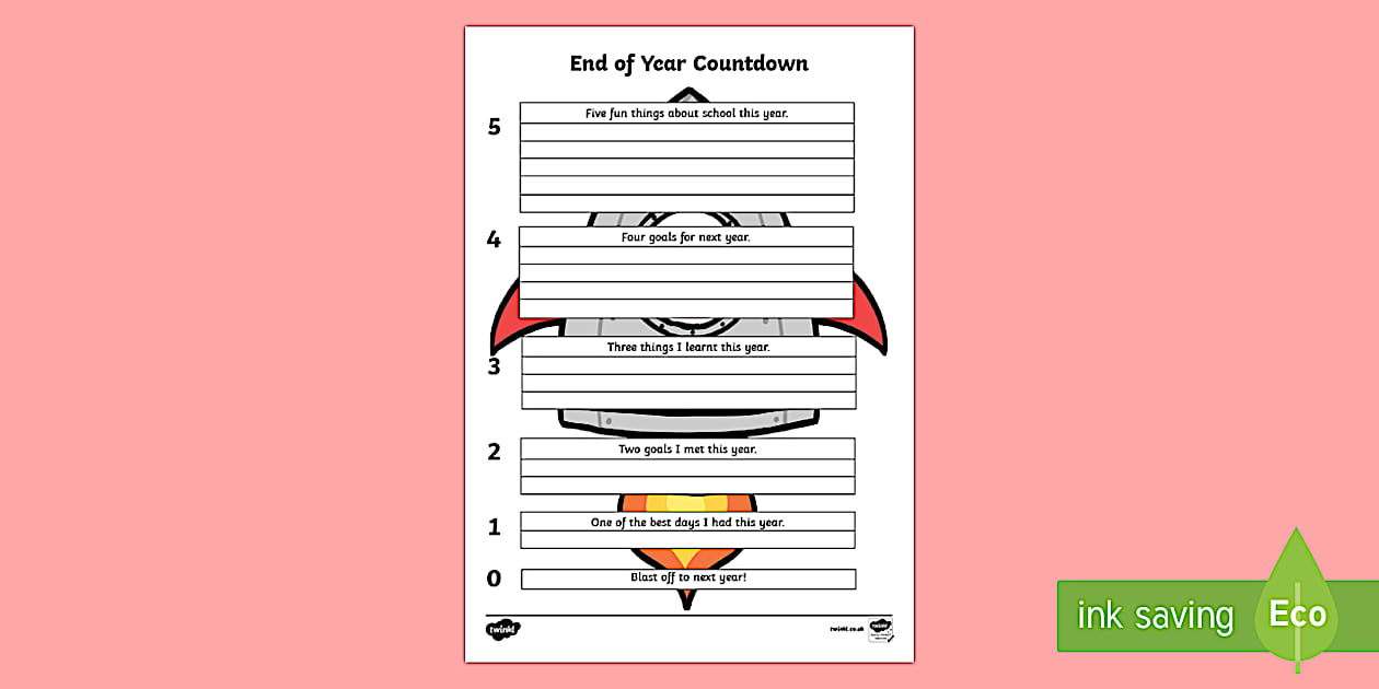 End of Year Countdown Writing Worksheet / Worksheet - Twinkl