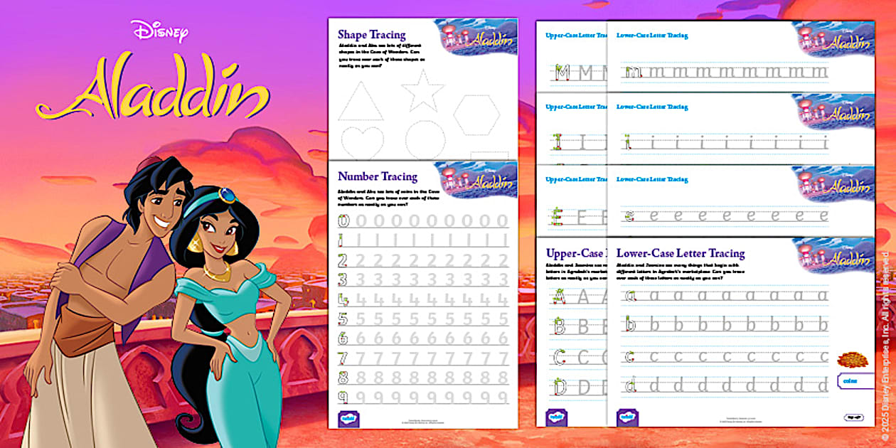 Aladdin: Letters, Numbers and Shapes Tracing Activity Pack