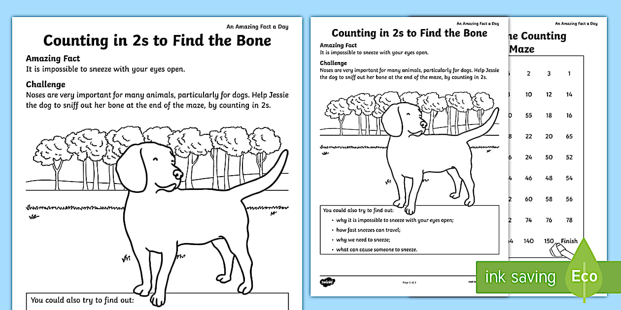 Editable Counting in 2s to Find the Bone Worksheet - Twinkl
