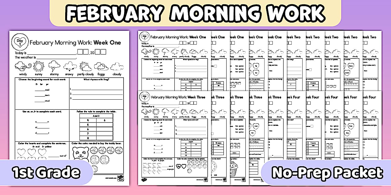 First Grade February Morning Work Bundle (teacher made)