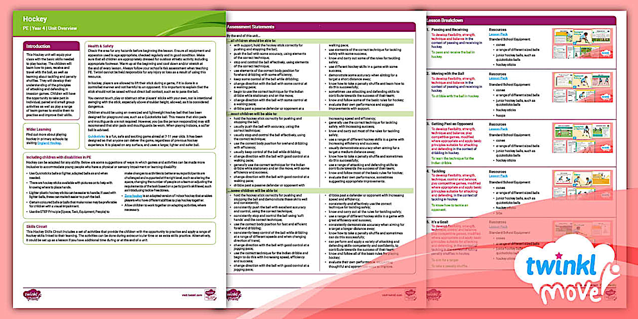 Year 4 Hockey Planning - Hockey Scheme of Work - Twinkl PE