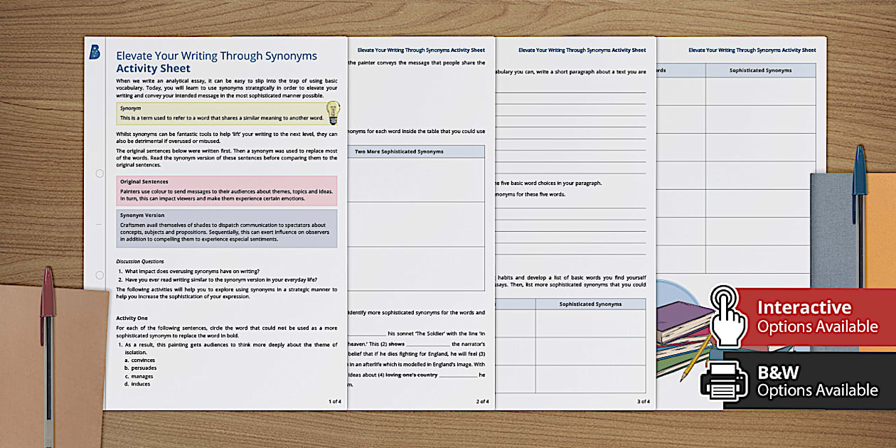 Elevate Your Writing through Synonyms Activity Sheet