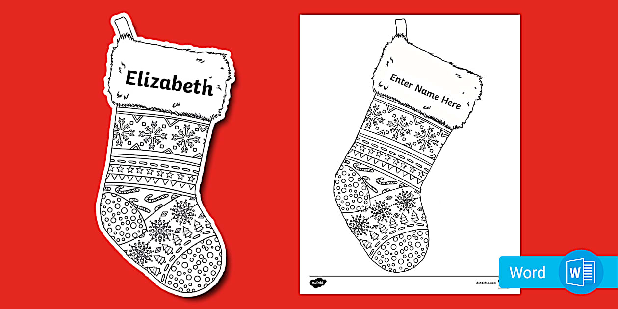 Editable Name Mindfulness Coloring Christmas Stocking