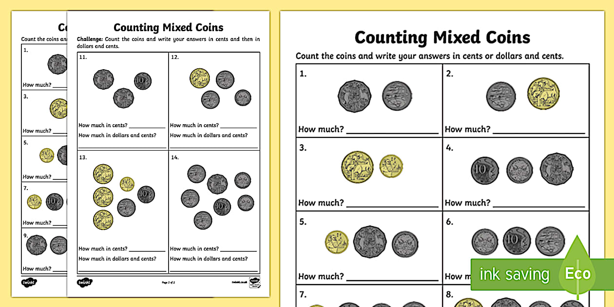 Counting Mixed Coins Worksheet / Worksheet - Twinkl