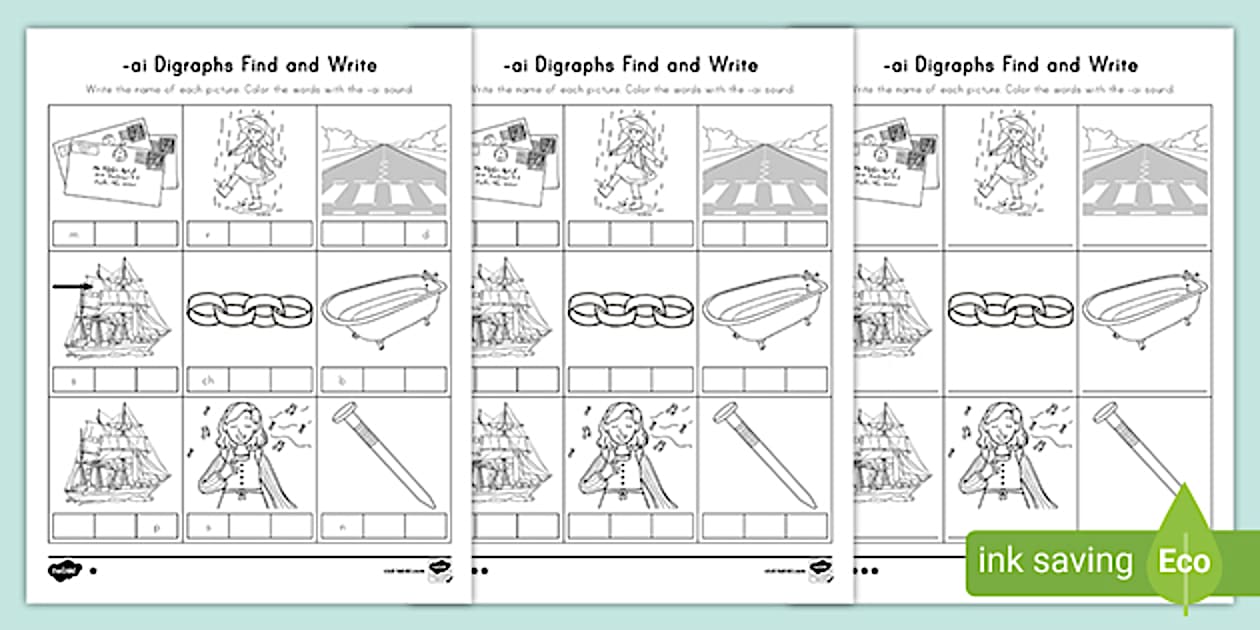 -ai Digraphs Find and Write Differentiated Worksheet