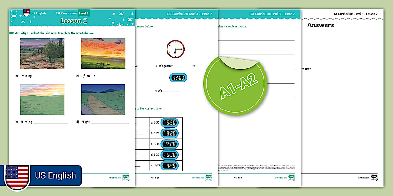 ESL Curriculum (US-English Version) Level 3, Lesson 2 Worksheet