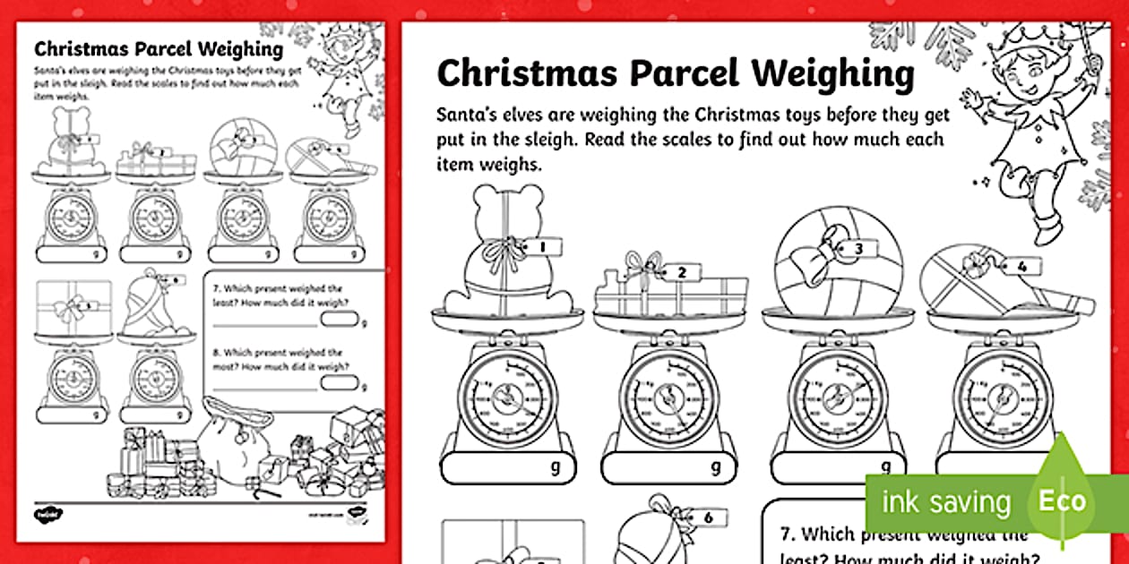 Editable Christmas Parcel Weighing Activity - Twinkl