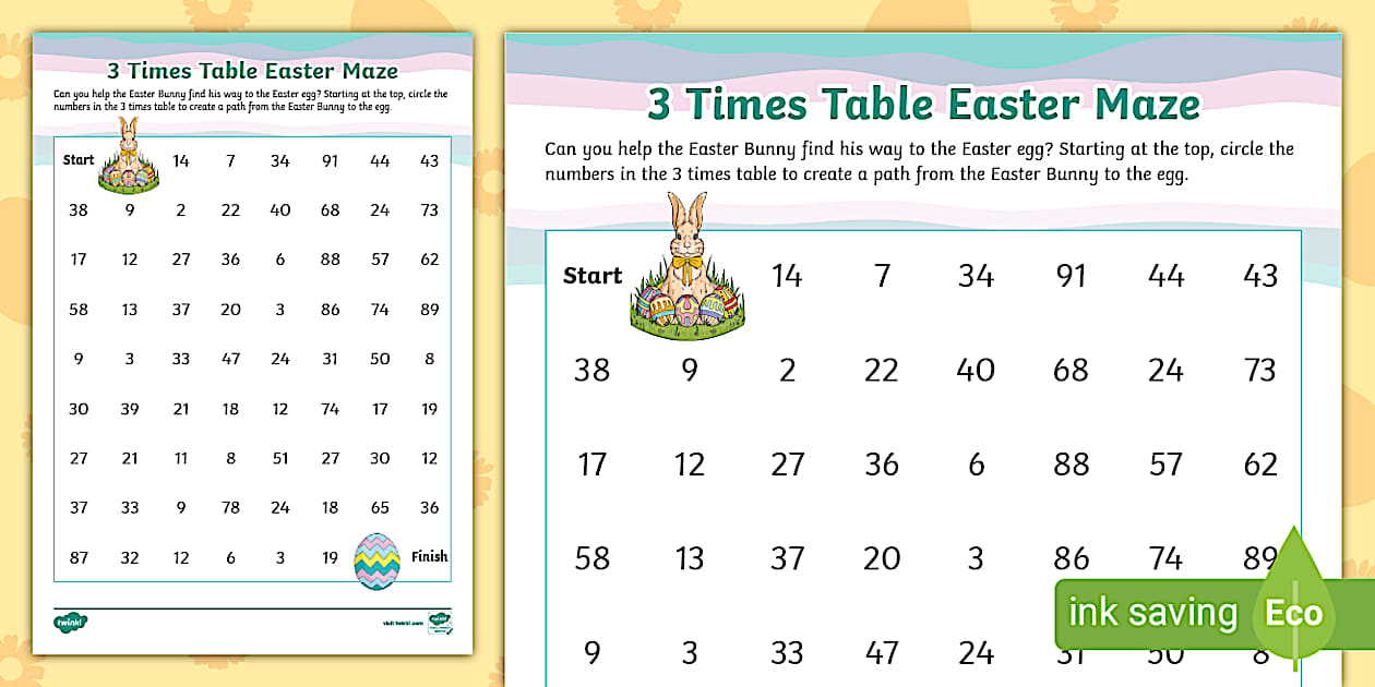 👉 3 Times Table Easter Maze (teacher made) - Twinkl