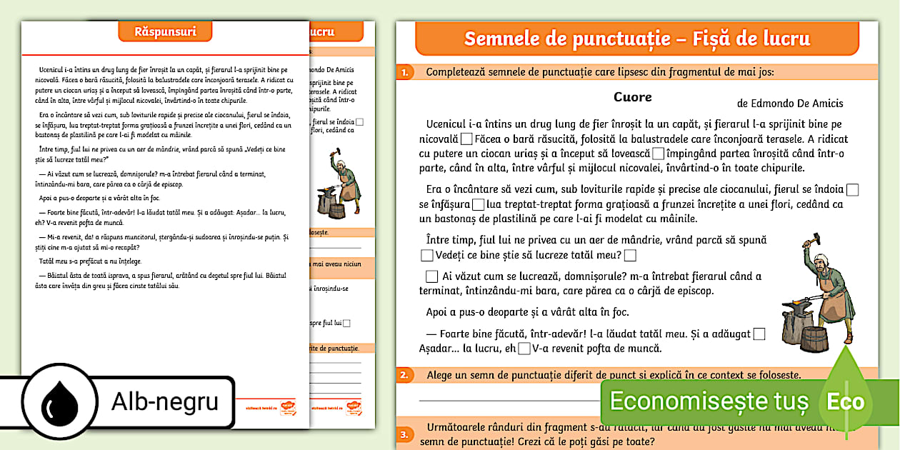 Completează semnele de punctuație – Fișă de lucru 9-12 ani