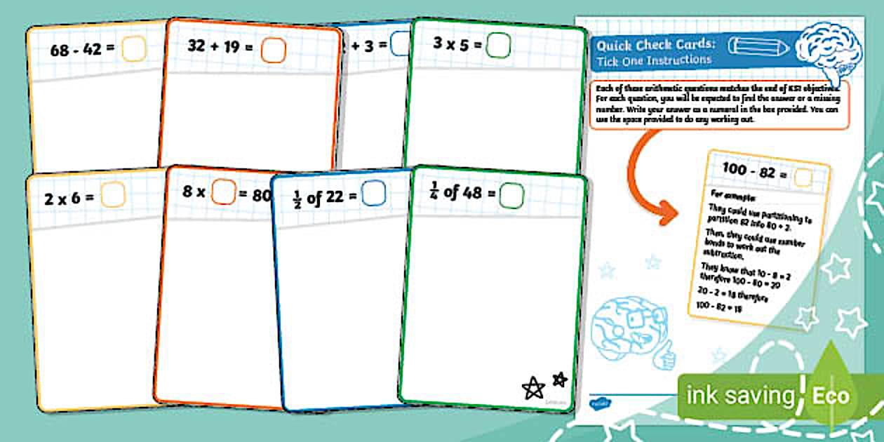 Year 2 SATs Arithmetic Quick Check Cards (teacher made)