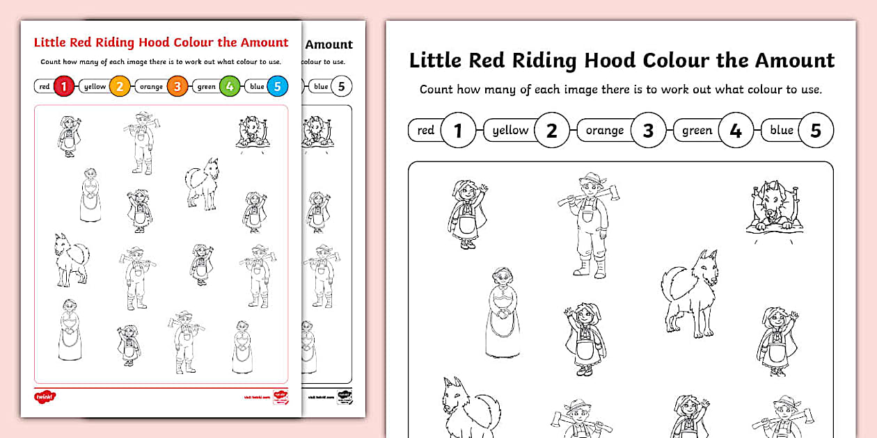 👉 Little Red Riding Hood Colour the Amount Worksheet