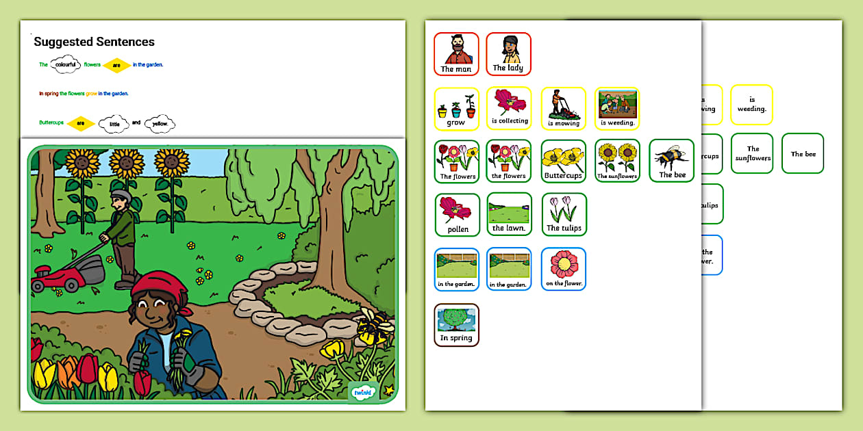 Colourful Semantics Flowers Picture Scene - Twinkl