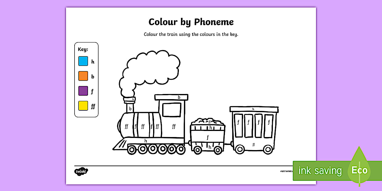 Colour by Phoneme Train Phase 2 h b f ff - Twinkl