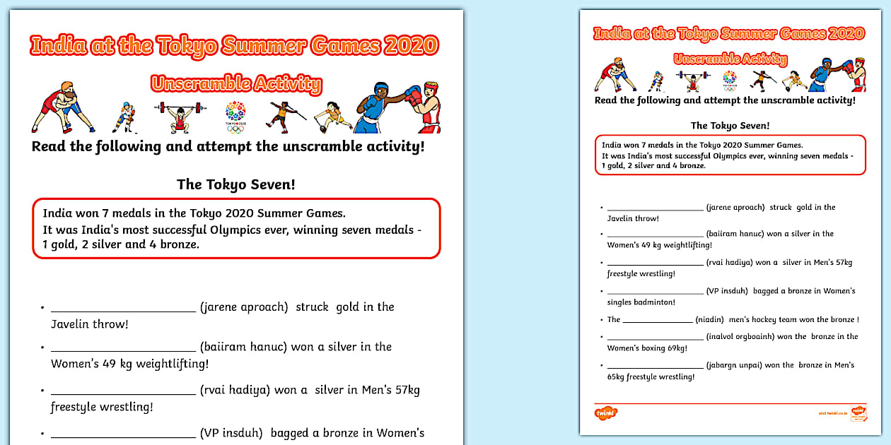 FREE! - India at Tokyo Summer Games 2020 Unscramble Activity