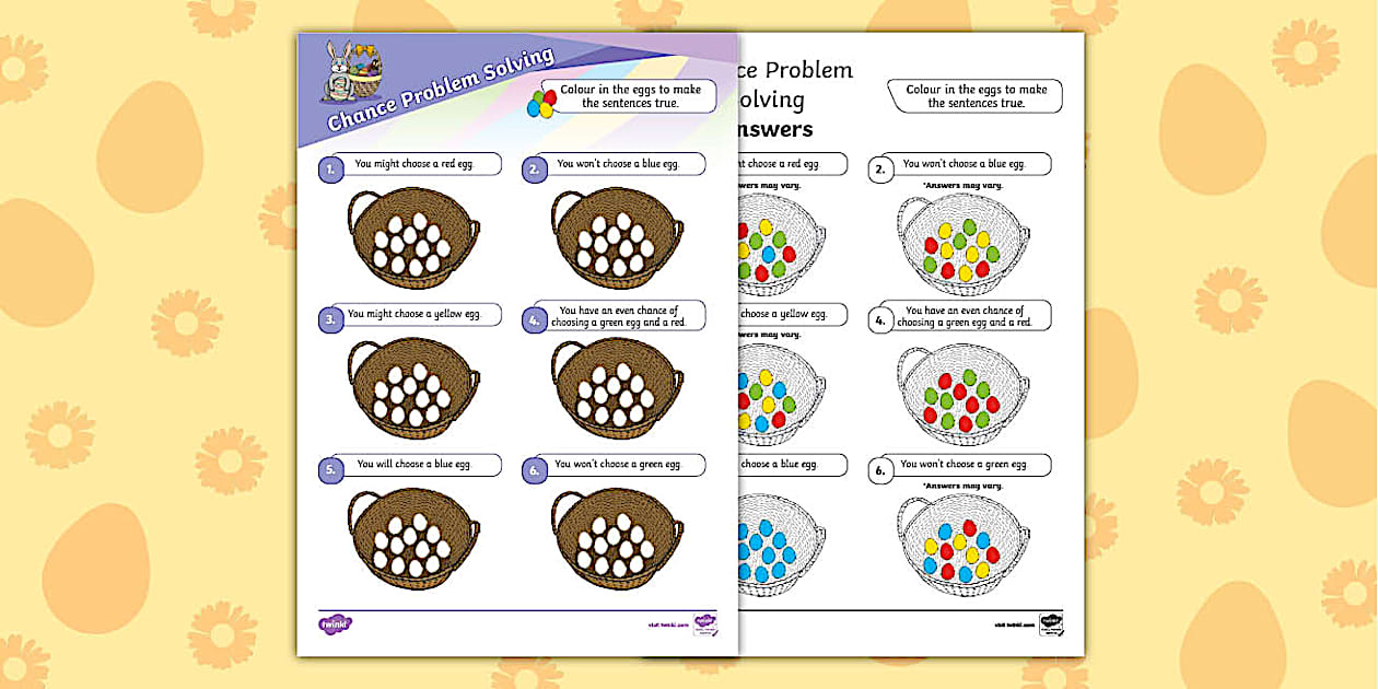 Year 1 Easter Themed Chance Problem Solving Activity Sheet