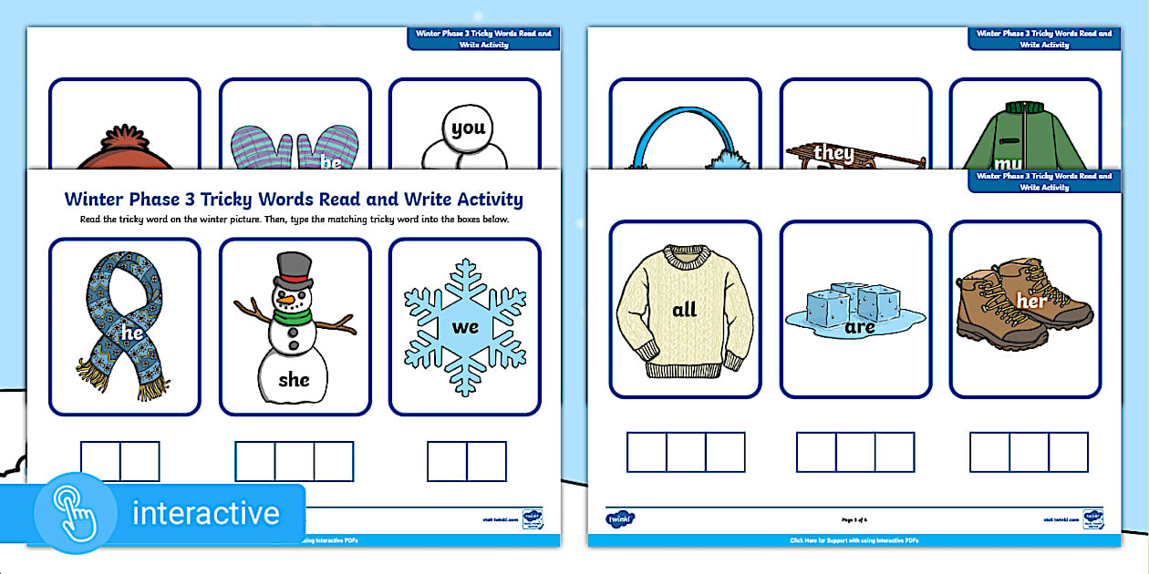 Interactive: Winter-Themed Phase 3 Tricky Words Read & Write