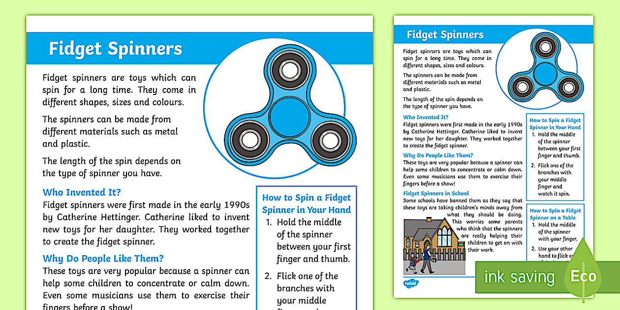 KS1 Fidget Spinners Fact Sheet - Fidget Spinner Facts for Kids