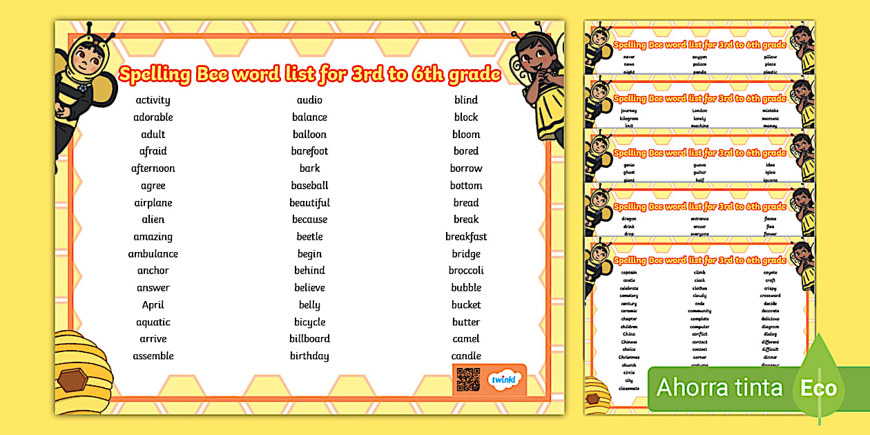 Palabras para Spelling Bee - Twinkl México - Twinkl