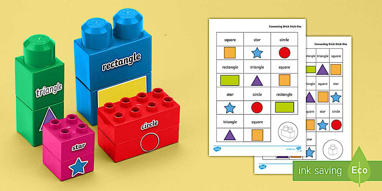 Simple 2D Shape Names Matching Connecting Bricks Game