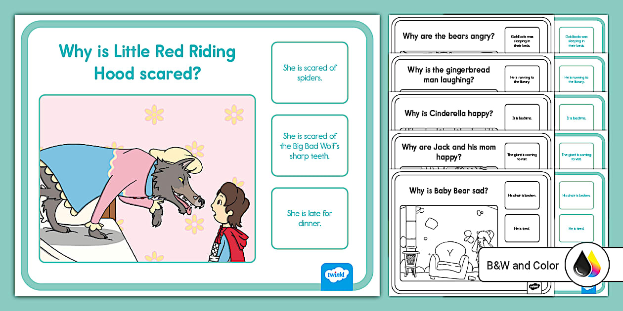 Fairy Tales Cause and Effect Scene and Question Cards