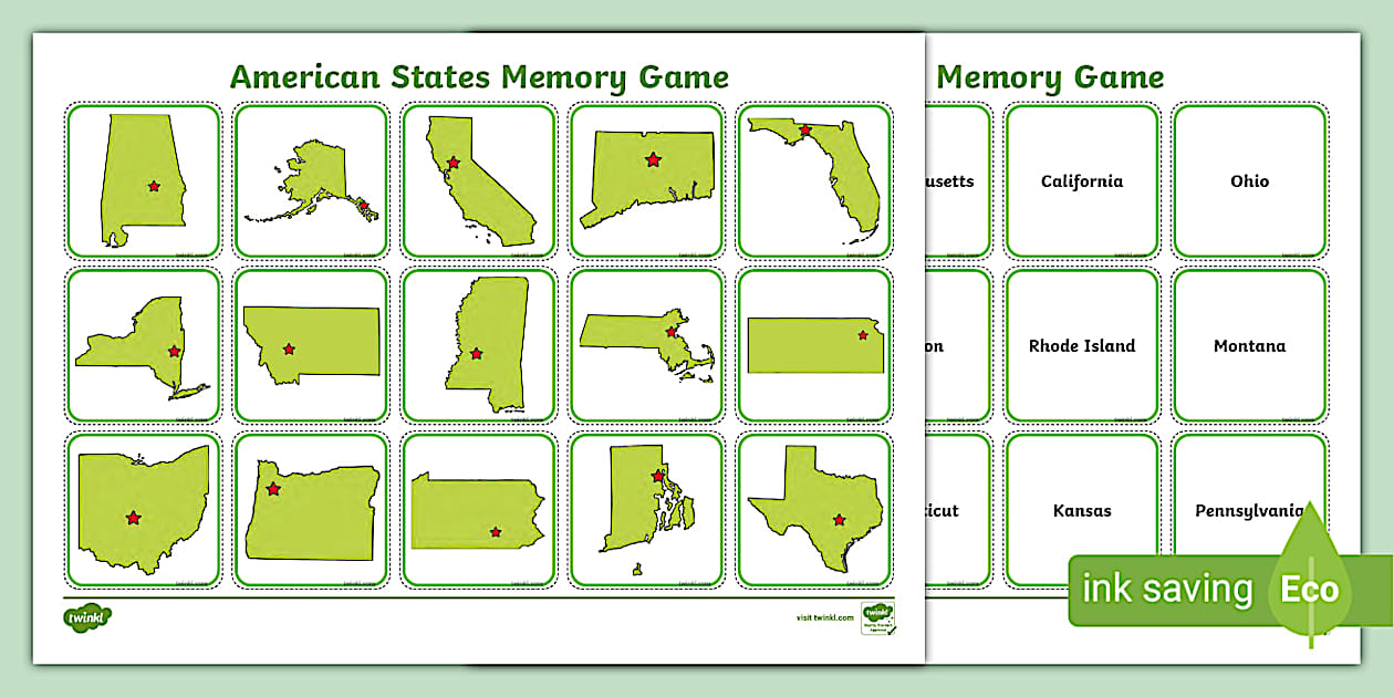 American States Memory Game - Twinkl