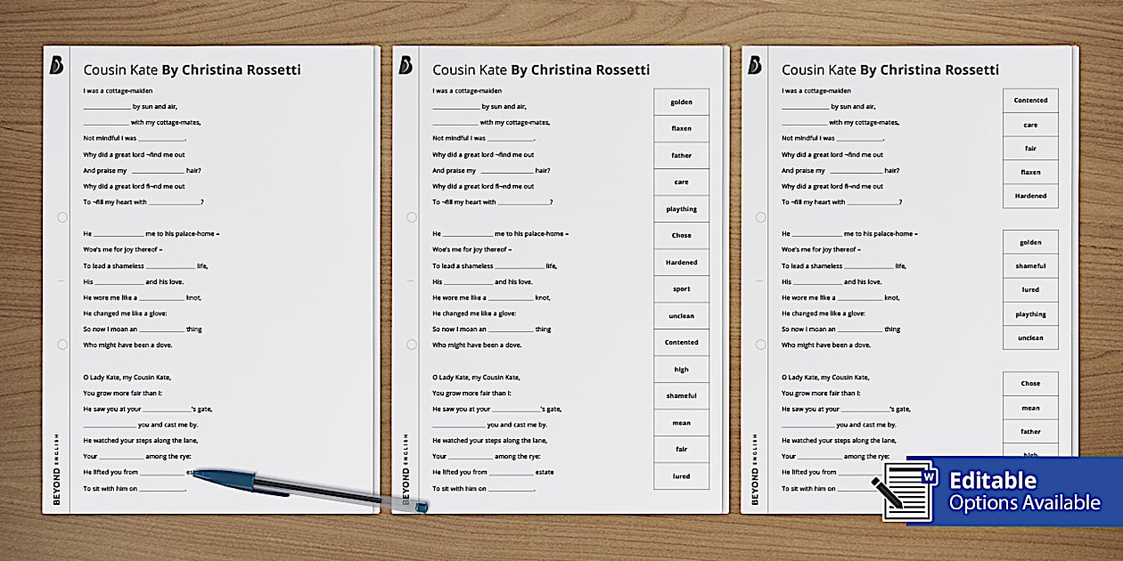 Cousin Kate Cloze Activity (Hecho por educadores) - Twinkl