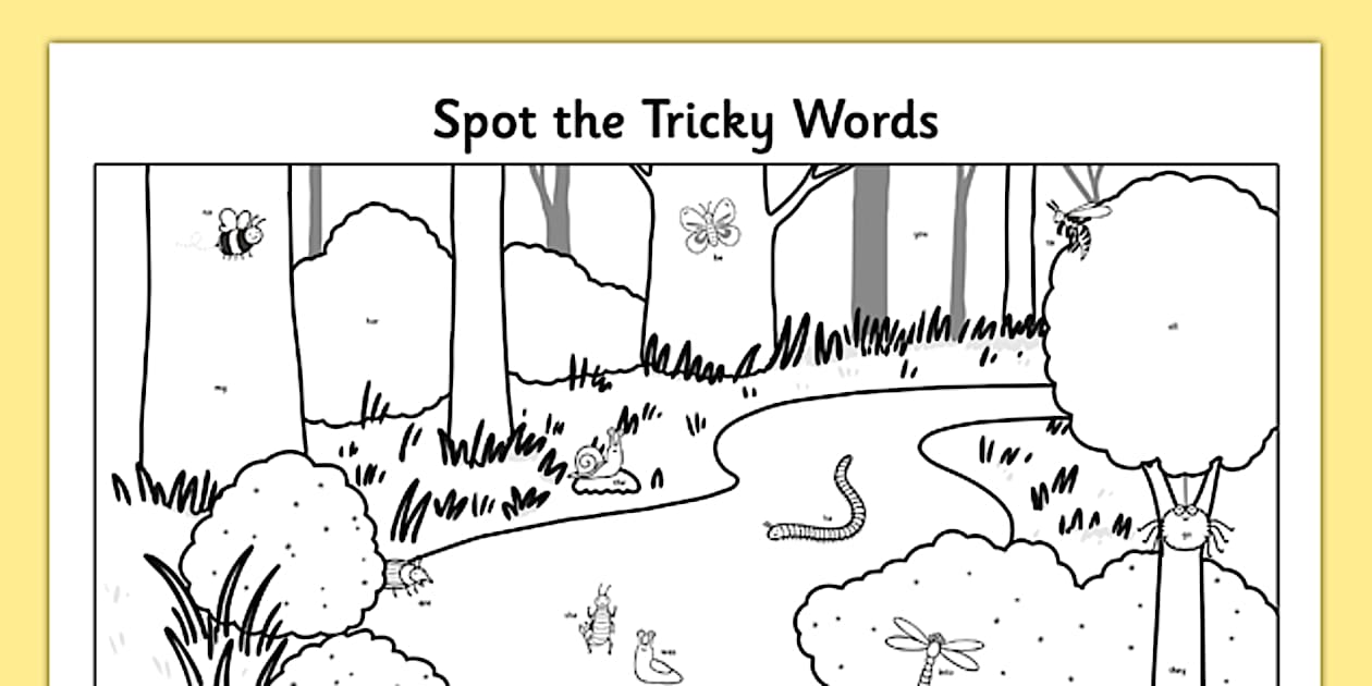 Editable Phase 2 and 3 Tricky Words Minibeasts Scene Magnifying Glass