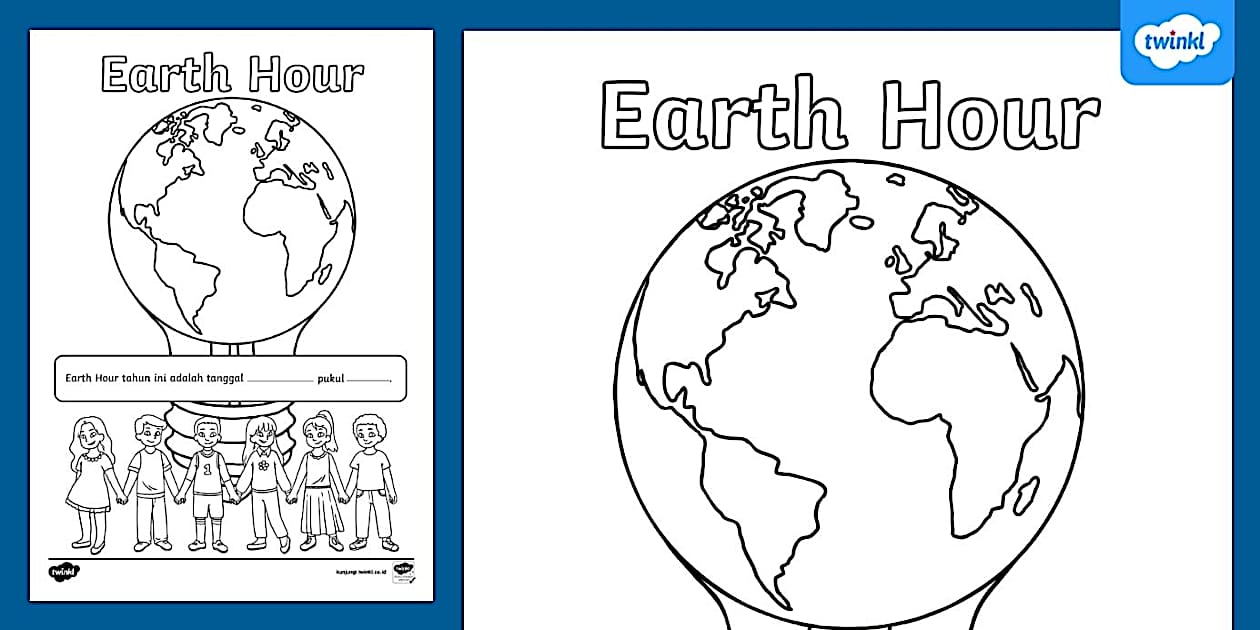 Lembar Mewarnai Poster Earth Hour Bahasa Indonesia - Twinkl