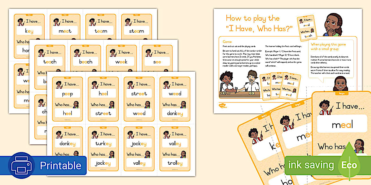 Phonics Game: I Have, Who has? ea,ee,ey sounds - Twinkl