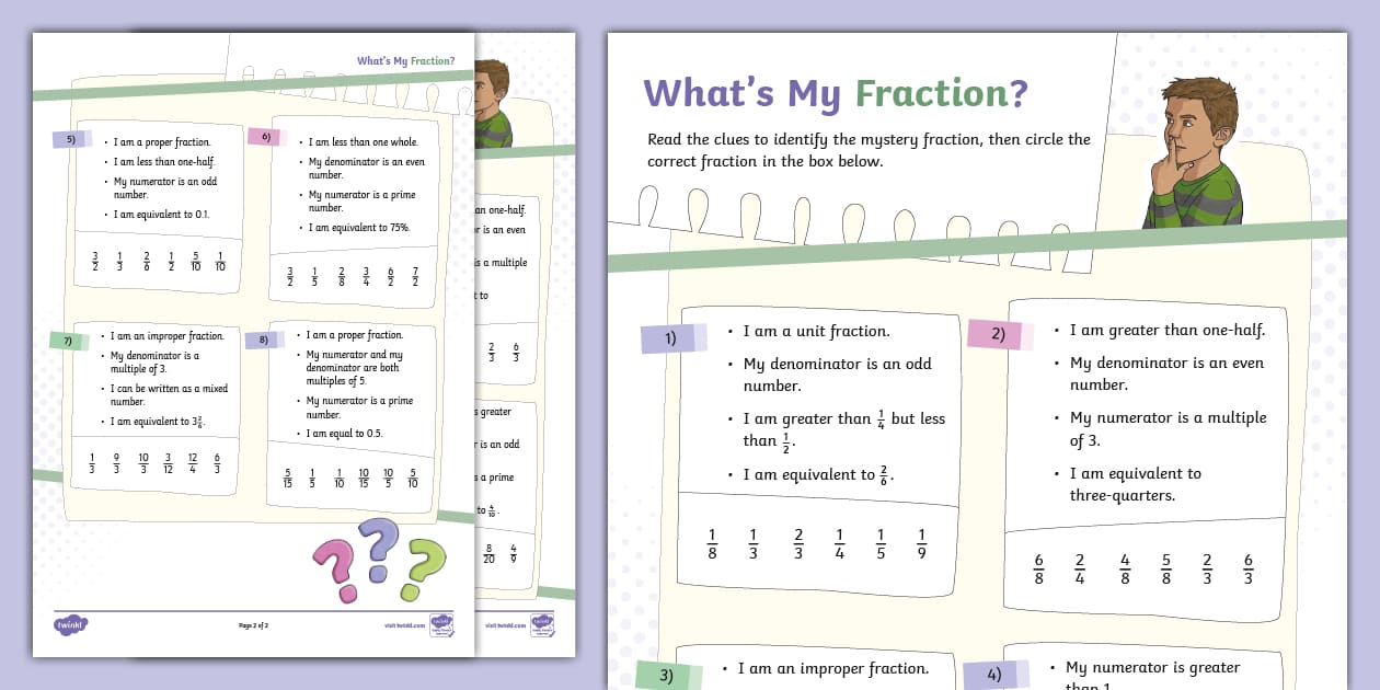 What's My Fraction? Mystery Fraction Activity - Twinkl - KS2