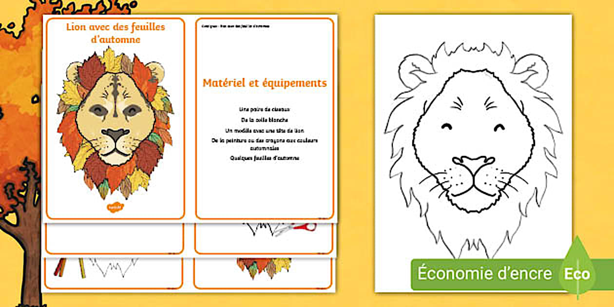 Lion en feuilles d'automne - Travail manuel