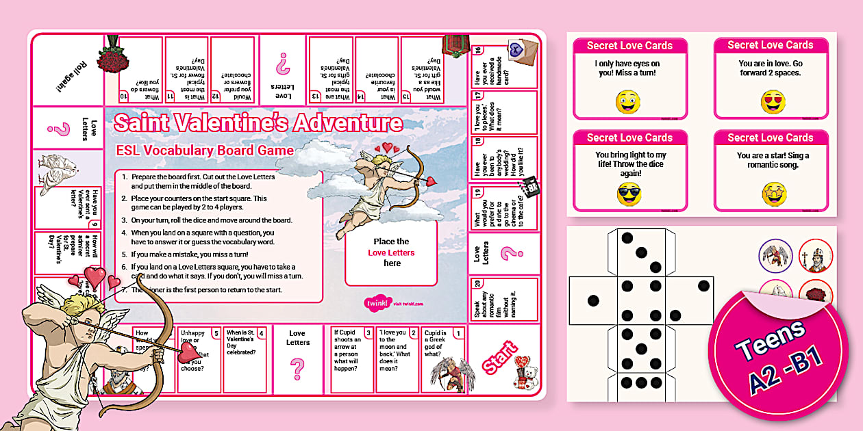 ESL Saint Valentine's Adventure Board Game [Teens, A2-B1]