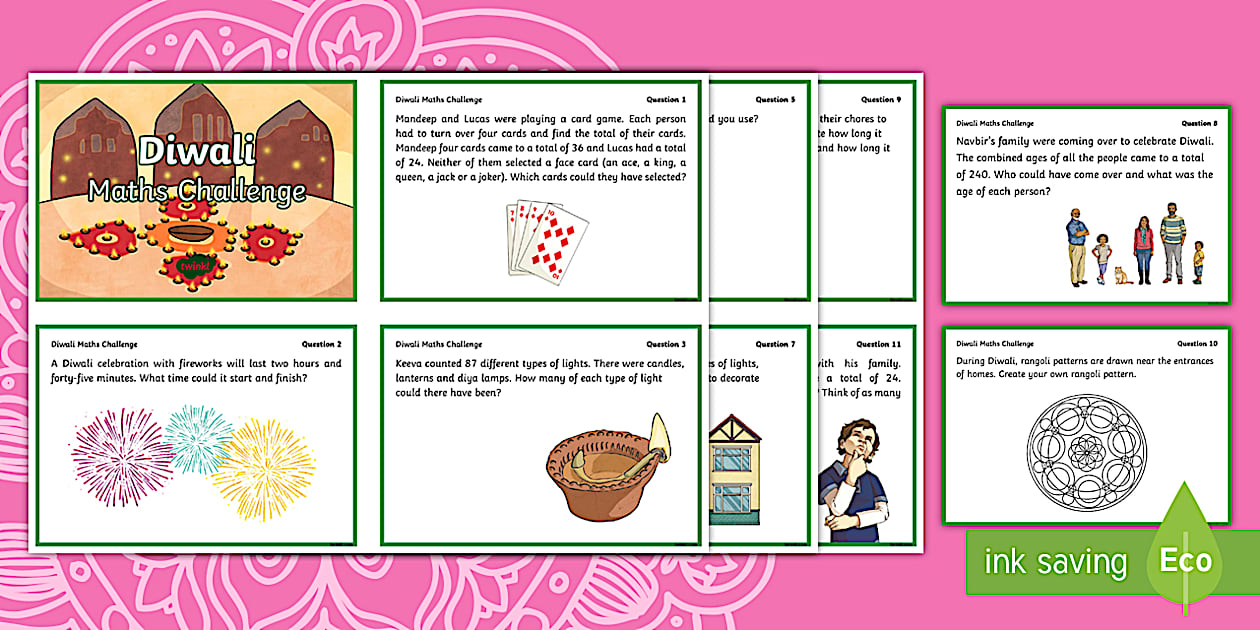 3-4 Diwali Maths Challenge Cards (teacher made) - Twinkl
