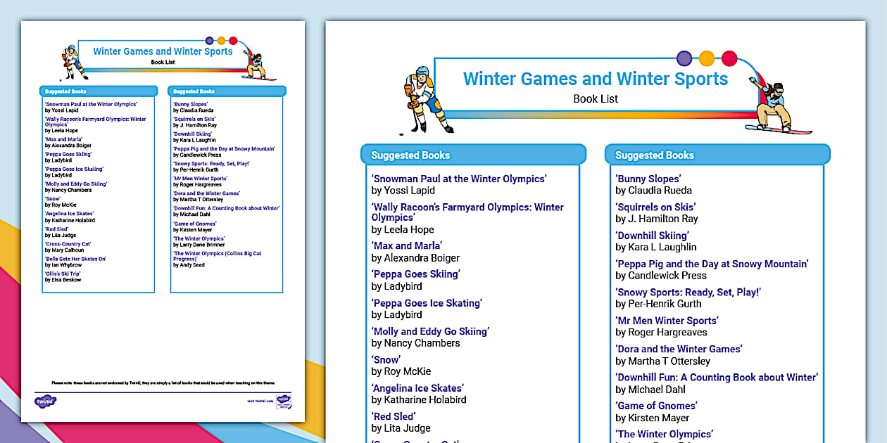 Winter Games and Winter Sports Book List (teacher made)