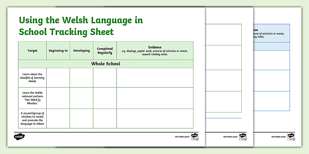Using the Welsh Language in School Tracking Sheet - Twinkl
