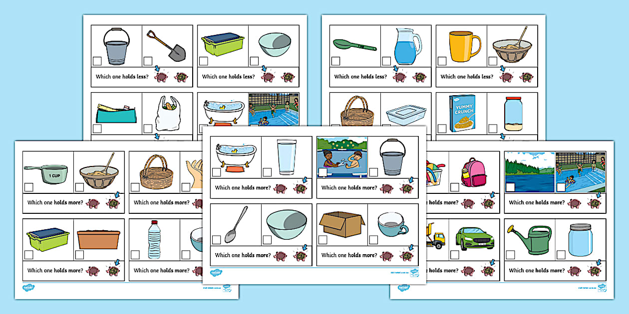Capacity More or Less Clip Cards (teacher made) - Twinkl