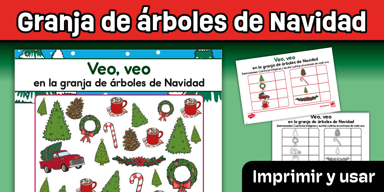 Actividad veo, veo en la granja de árboles de Navidad