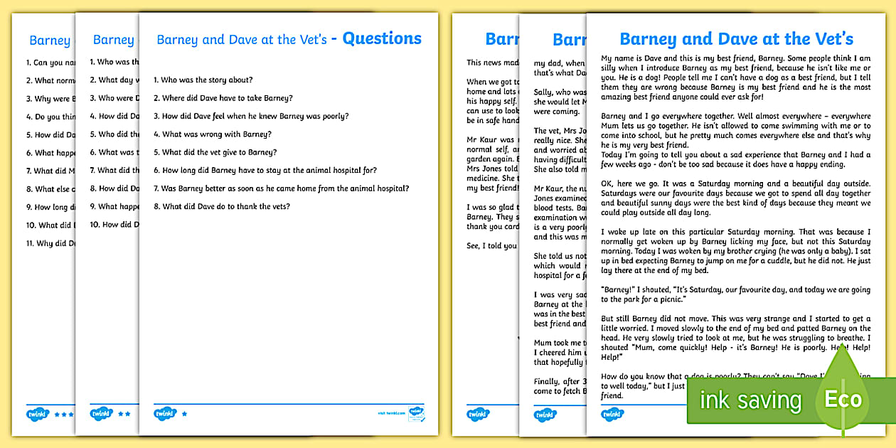 Black and White Barney and Dave at the Vet's Story Differentiated Reading