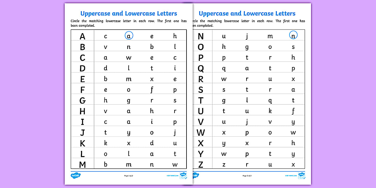Alphabet Upper Case and Lower Case Worksheet | Primary