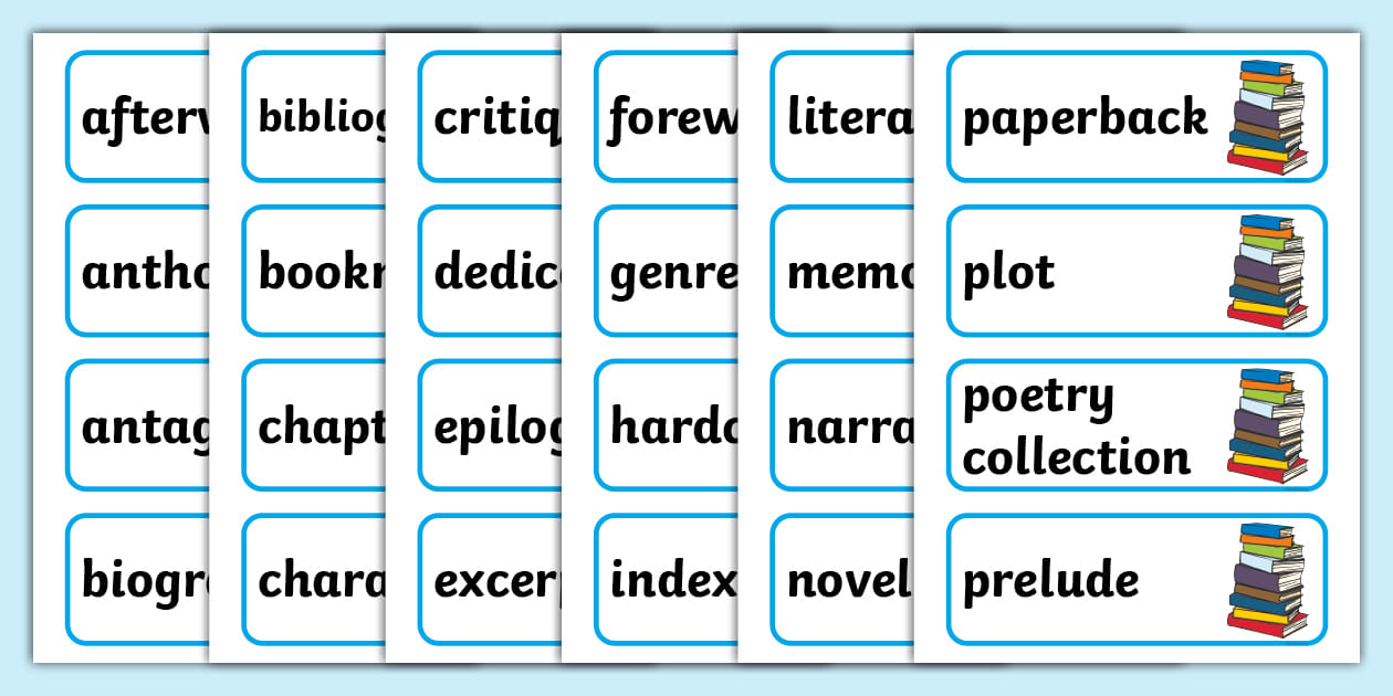 Books and Reading Vocabulary Word Cards