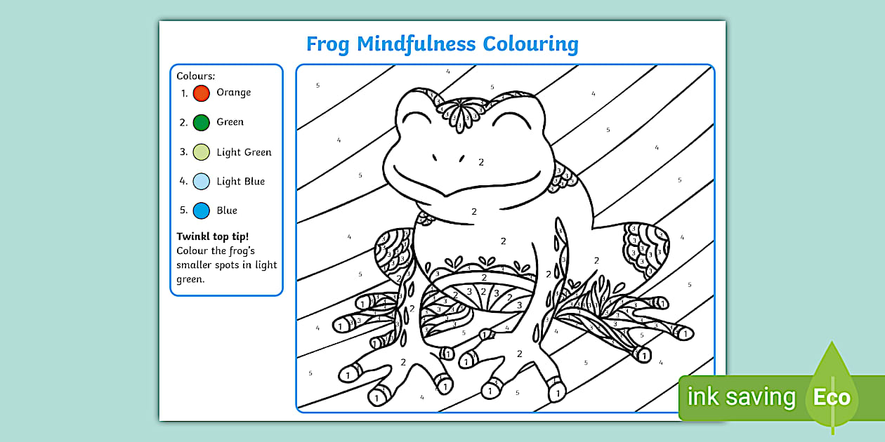 Frog Mindfulness Colour-by-Number Page | Twinkl | KS1