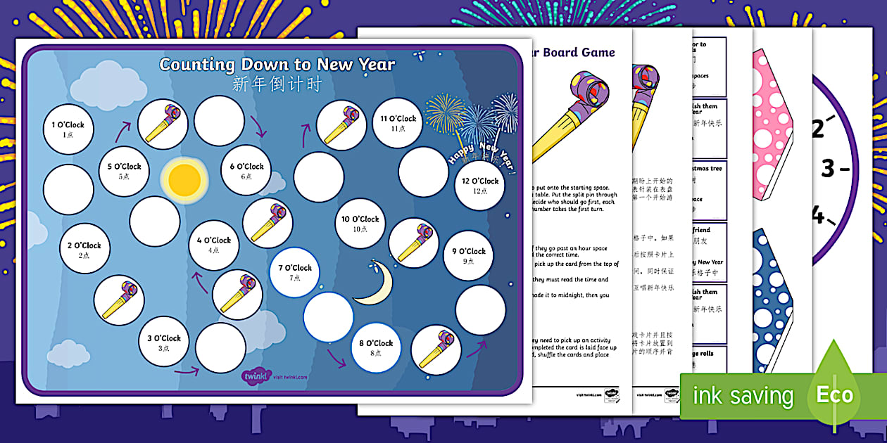Counting Down to New Year Board Game - English/Mandarin Chinese - Counting
