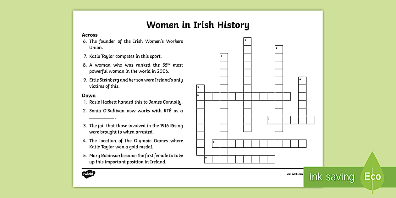 Women in Irish History Crossword Puzzle (Teacher-Made)