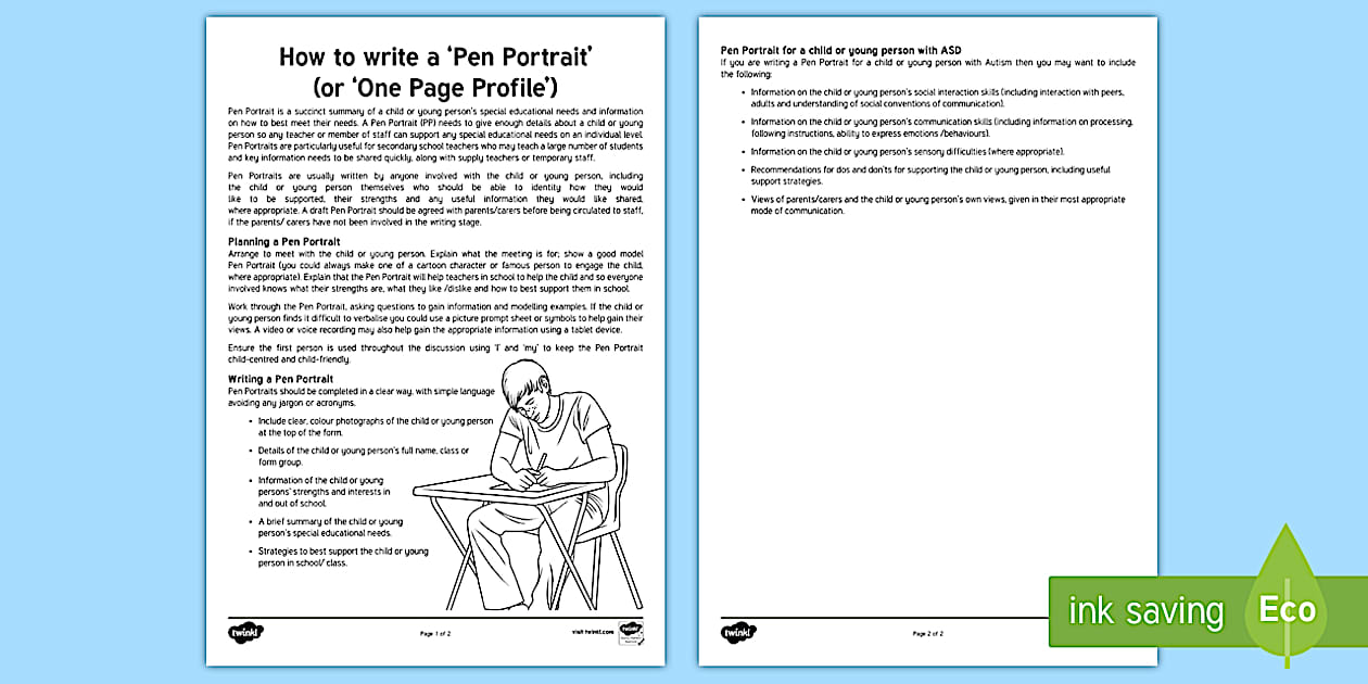 How to Write a Pen Portrait Guidance Sheet - Twinkl
