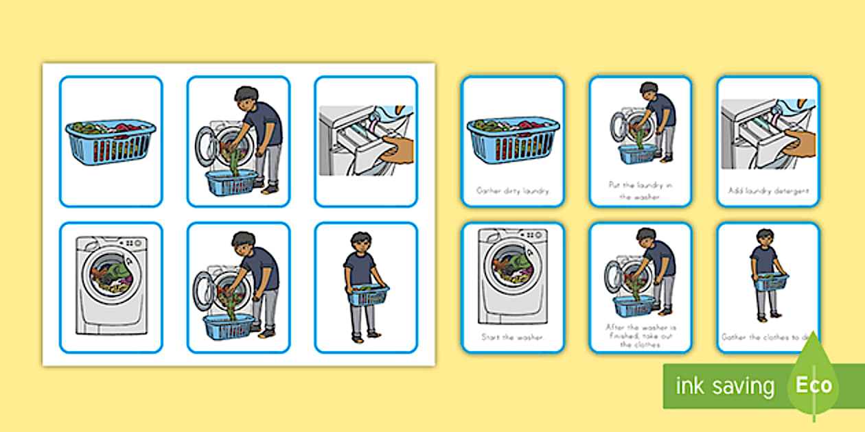 Life Skills: Doing Laundry Multi-Step Sequencing Cards SPED