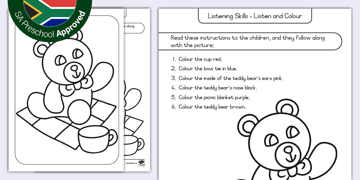 Preschool: Listening Skills- Listen and Colour - Twinkl